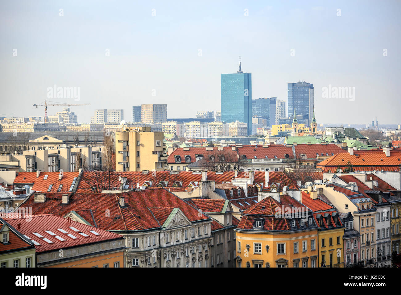 Warsaw city center with old town and modern skyscrapers, Poland Stock ...