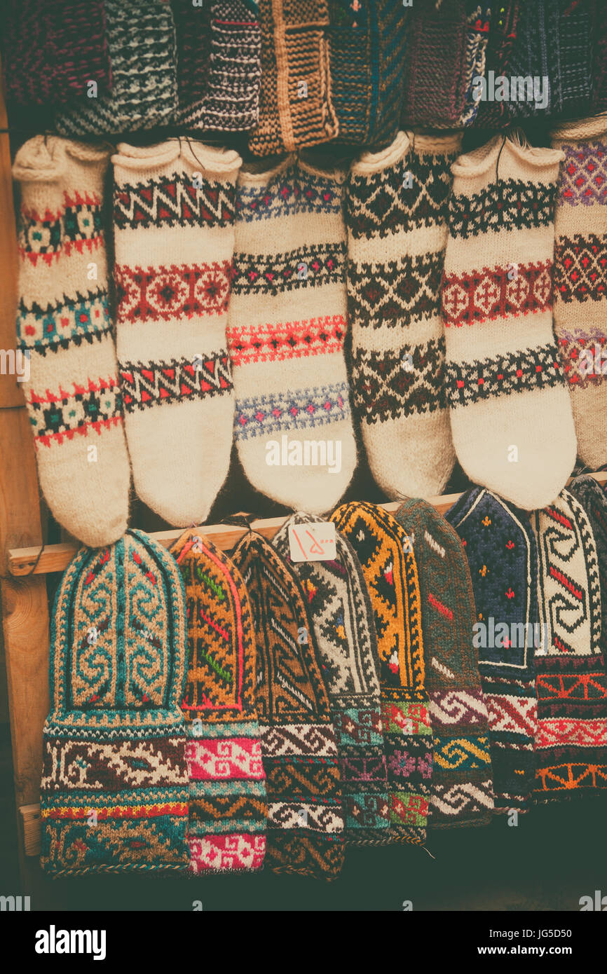 Color image of many hand made socks, on display in Turkey Stock Photo ...