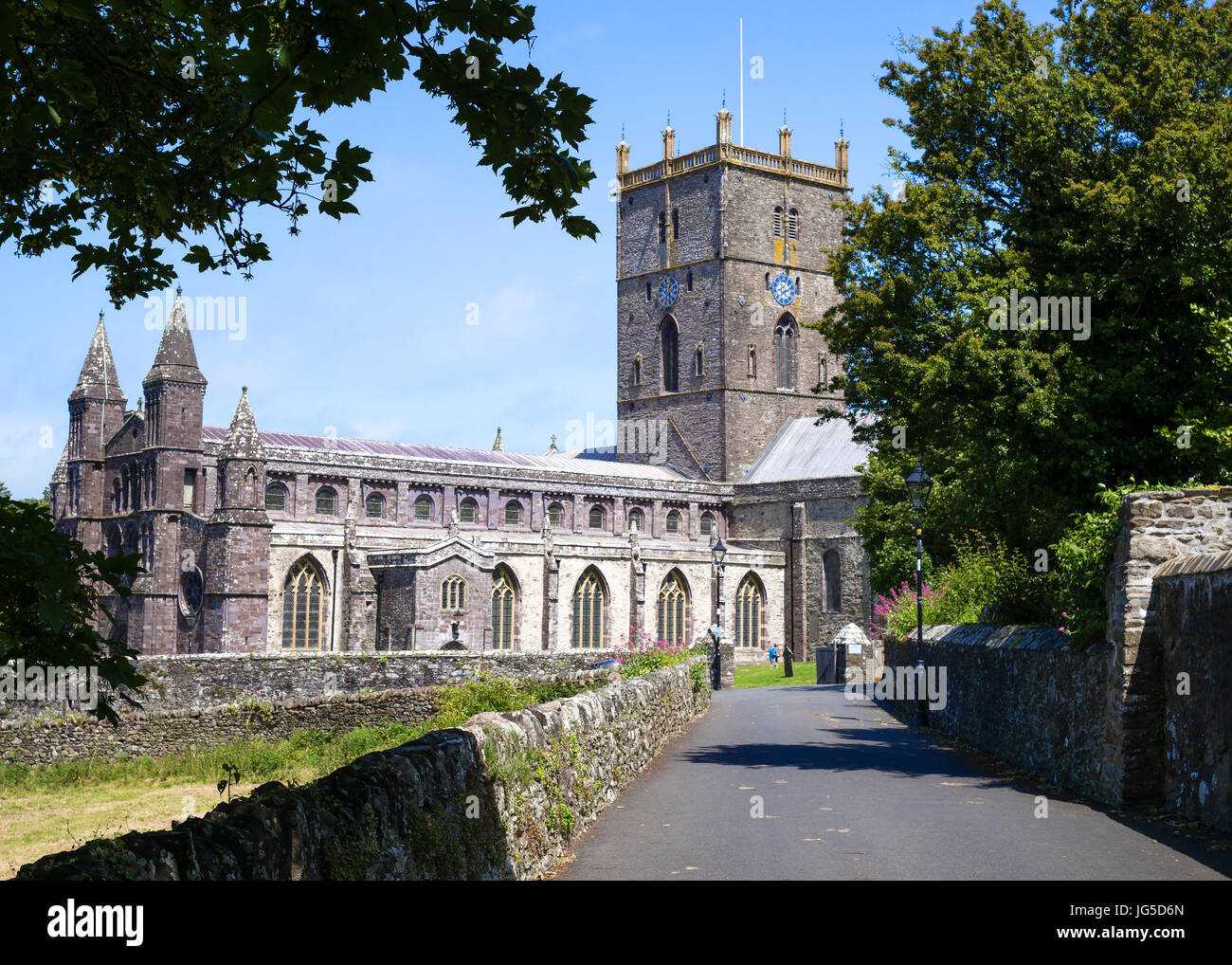 The 12th century clock tower and nave of St. David's Cathedral ...