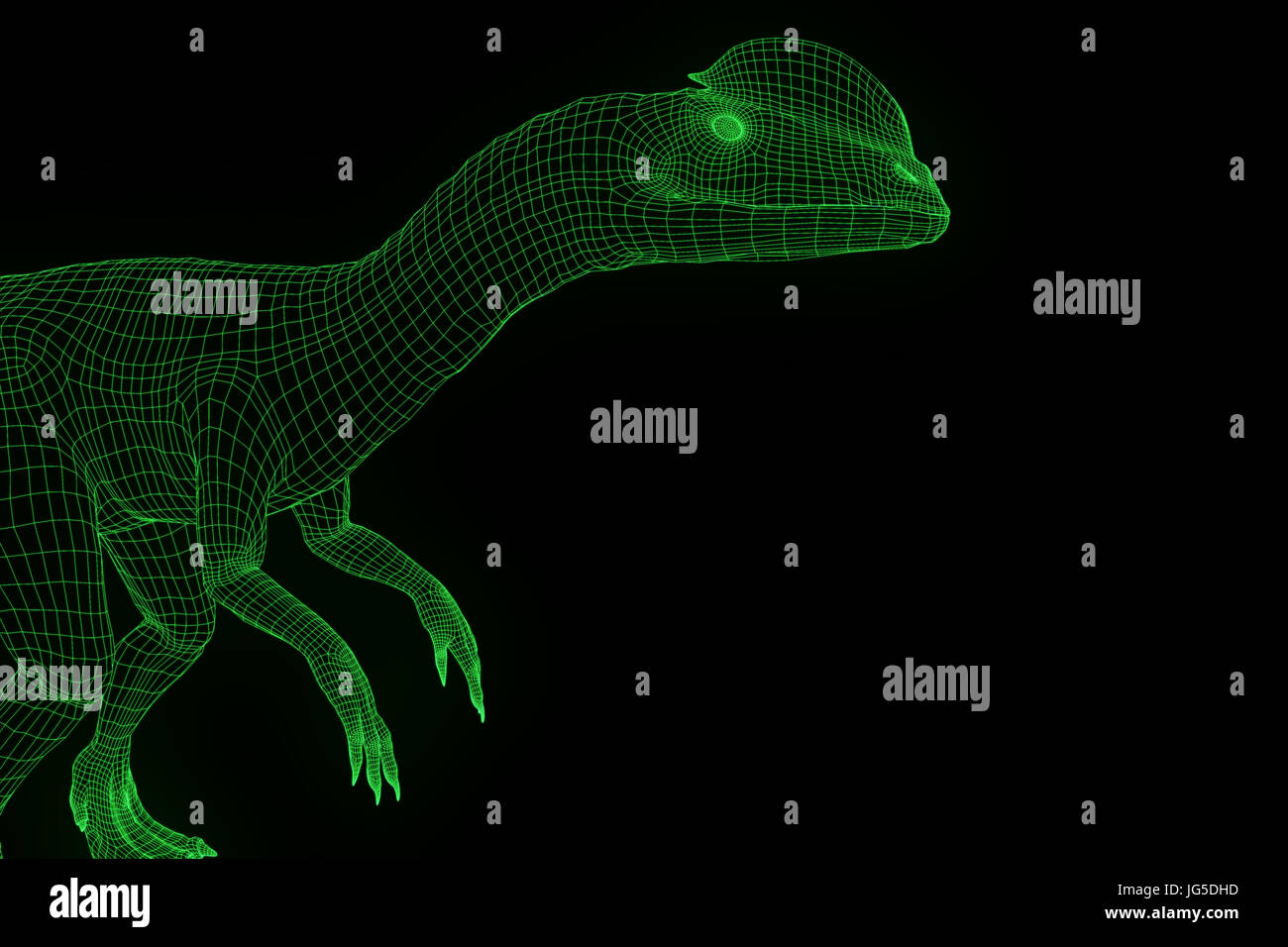 Dinosaur Dilophosaurus in Hologram Wireframe Style. Nice 3D Rendering ...