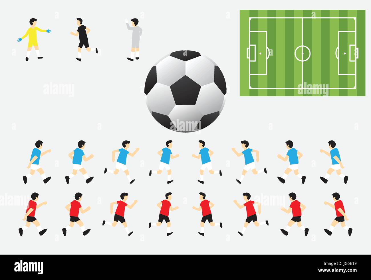 Soccer Characters Including Red & Blue Players, Referee , Goalkeepers ...