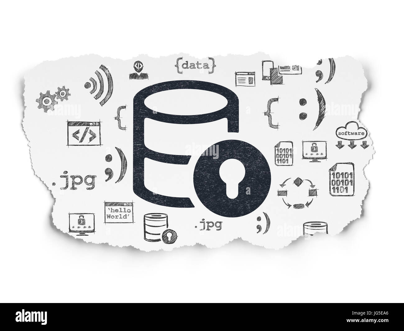 Database concept: Database With Lock on Torn Paper background Stock Photo - Alamy