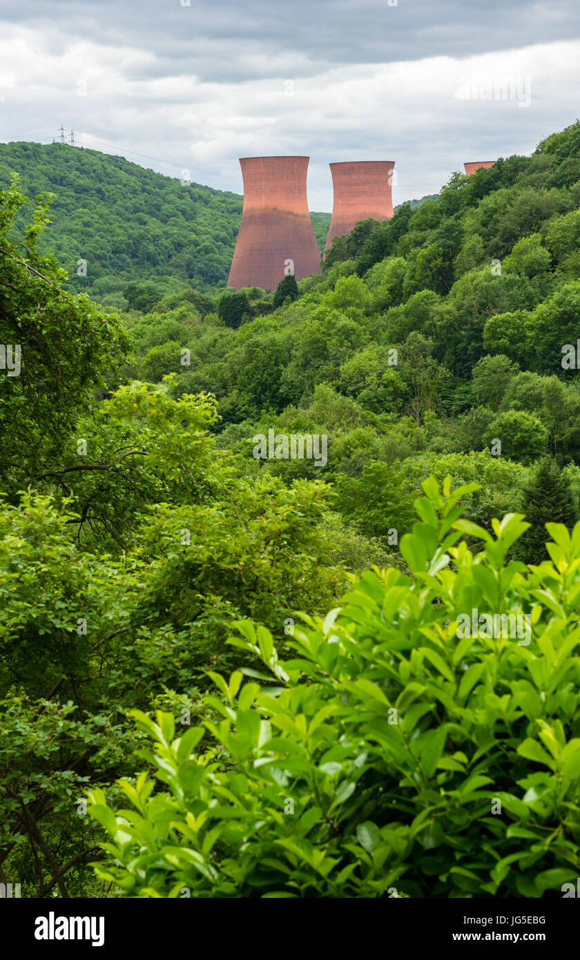 Powerstation cooling towers seen from Coalbrookdale, Telford, England ...
