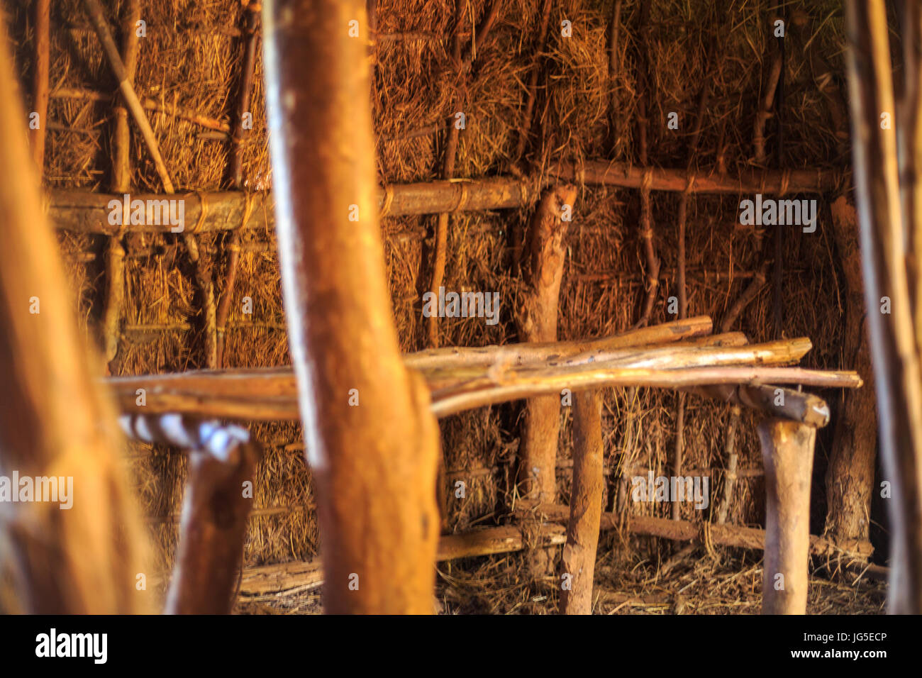 Bed in traditional, tribal hut of Kenyan people, Nairobi Stock Photo ...