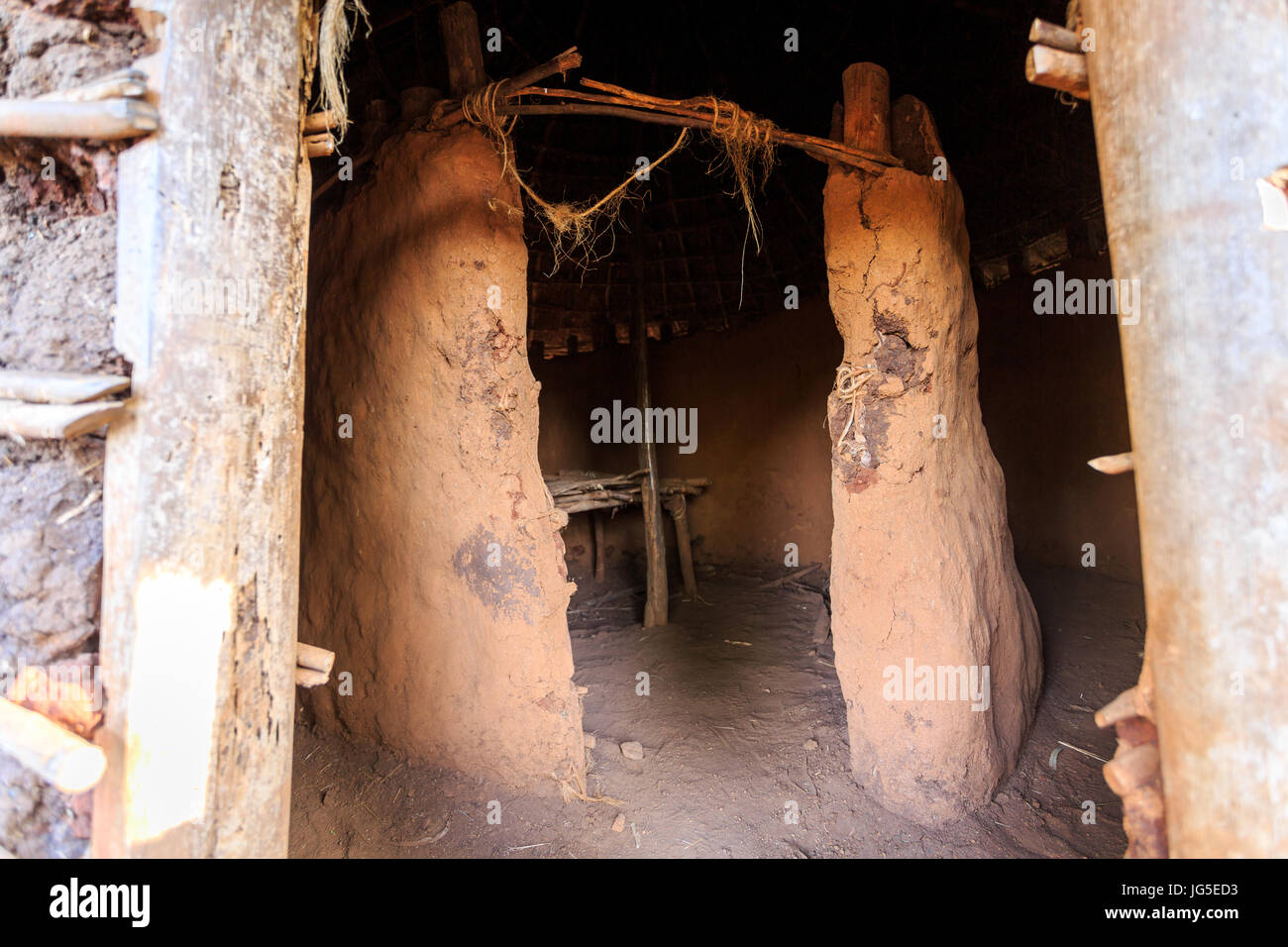 Bed in traditional, tribal hut of Kenyan people, Nairobi Stock Photo ...