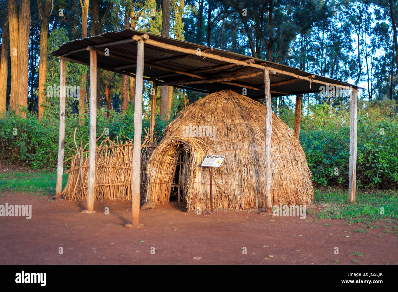Turkana tribe hut in Kenyan open-air museum, Nairobi, East Africa Stock ...