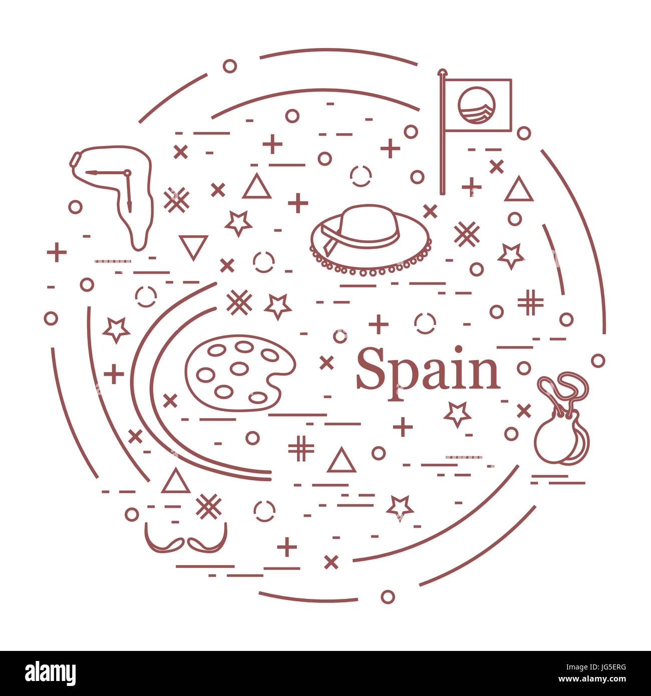 Vector illustration with various symbols of Spain arranged in a circle ...