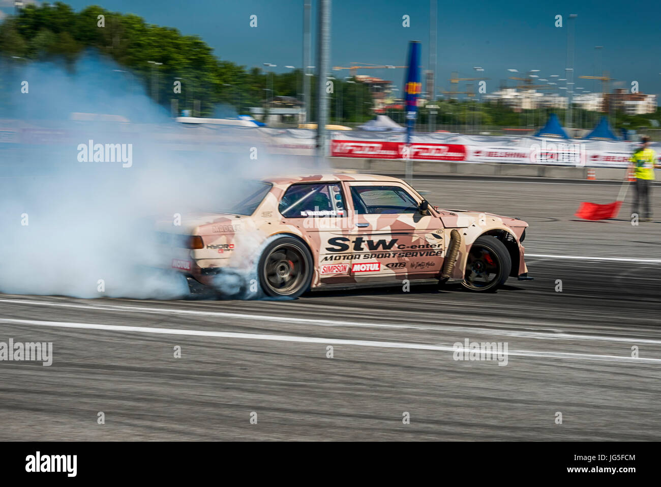 Lviv, Ukraine - June 10, 2017: Unknown rider on the car brand BMW ...