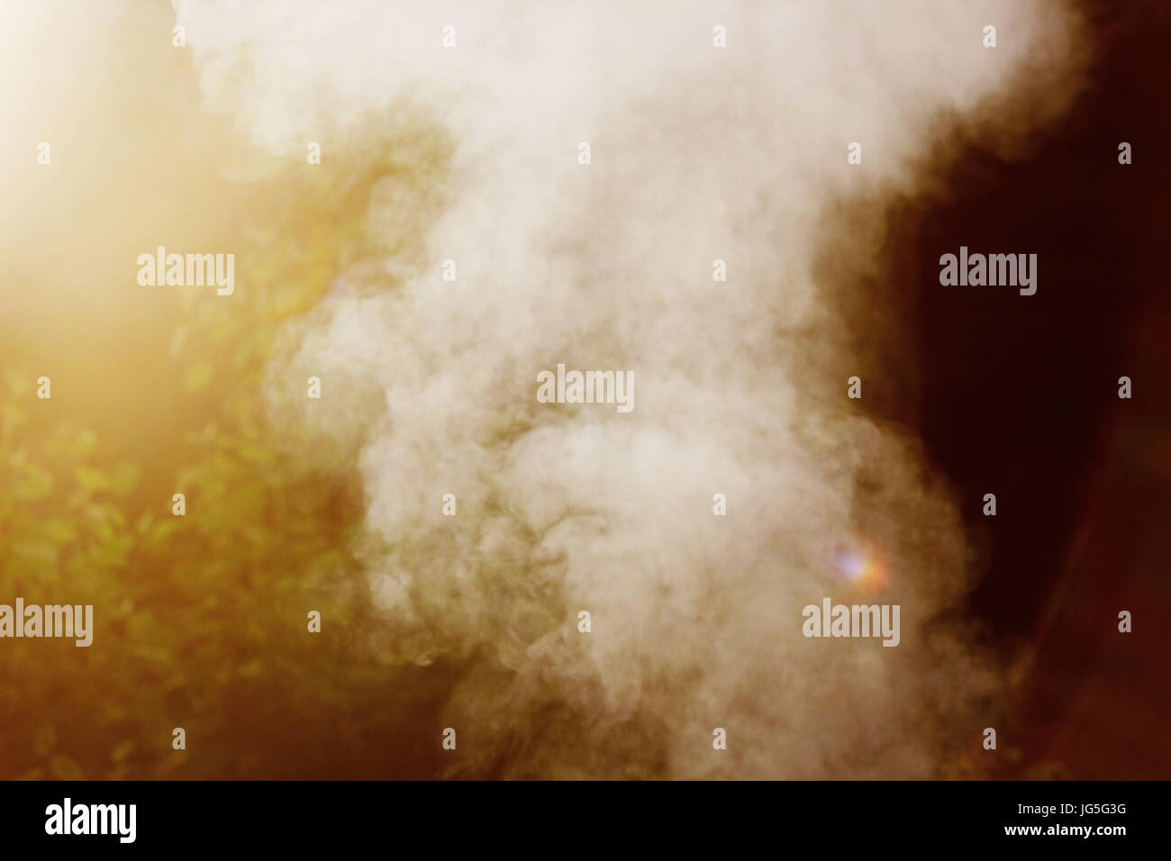 White smoke from the fire where wet boards and sawdust lie Stock Photo ...