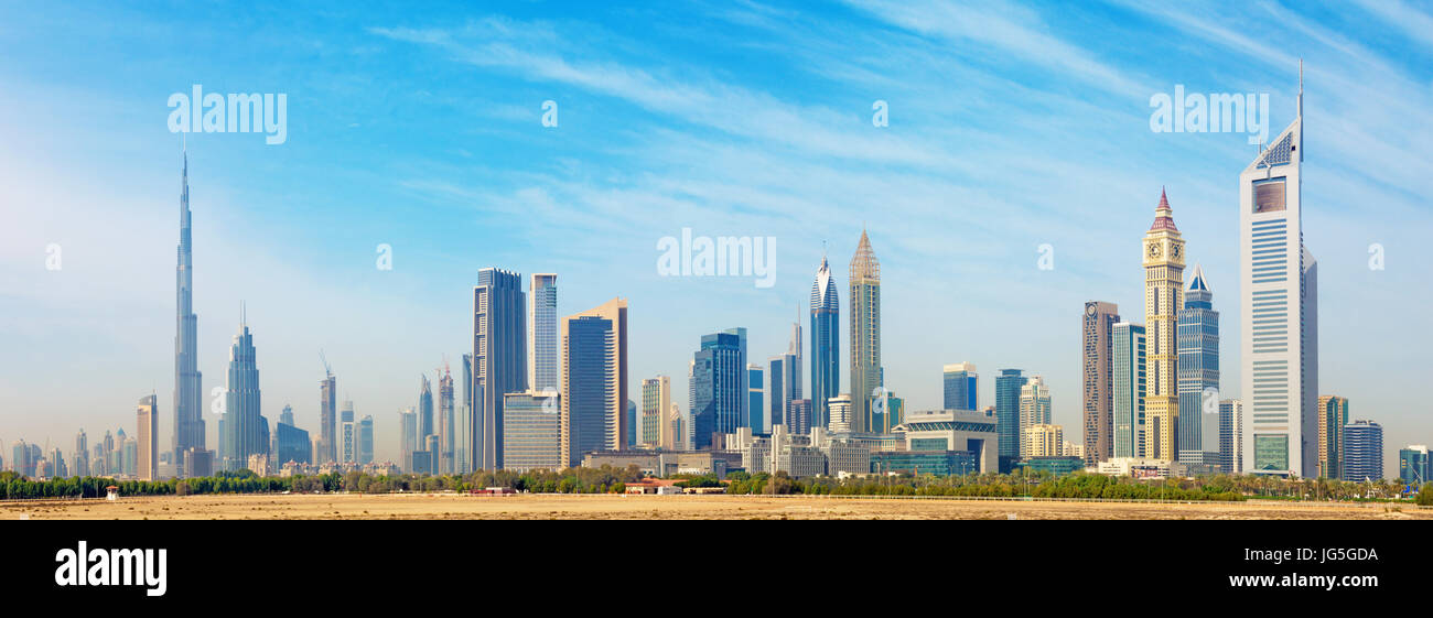 Dubai - The skyline of Downtown with the Burj Khalifa and Emirates ...
