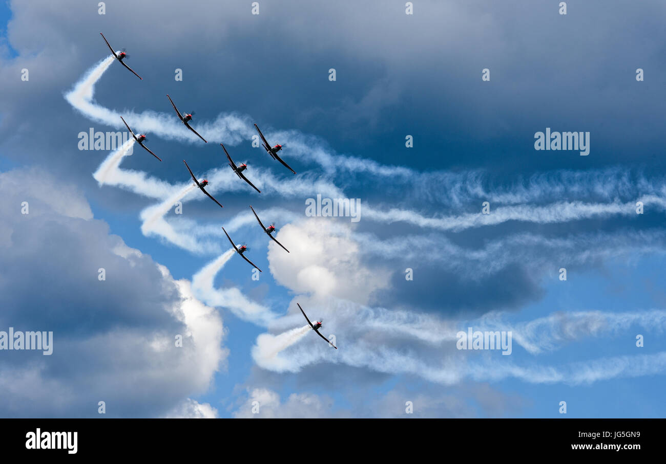 Air show of Swiss acrobatic fly team at Lugano on the italian part of ...