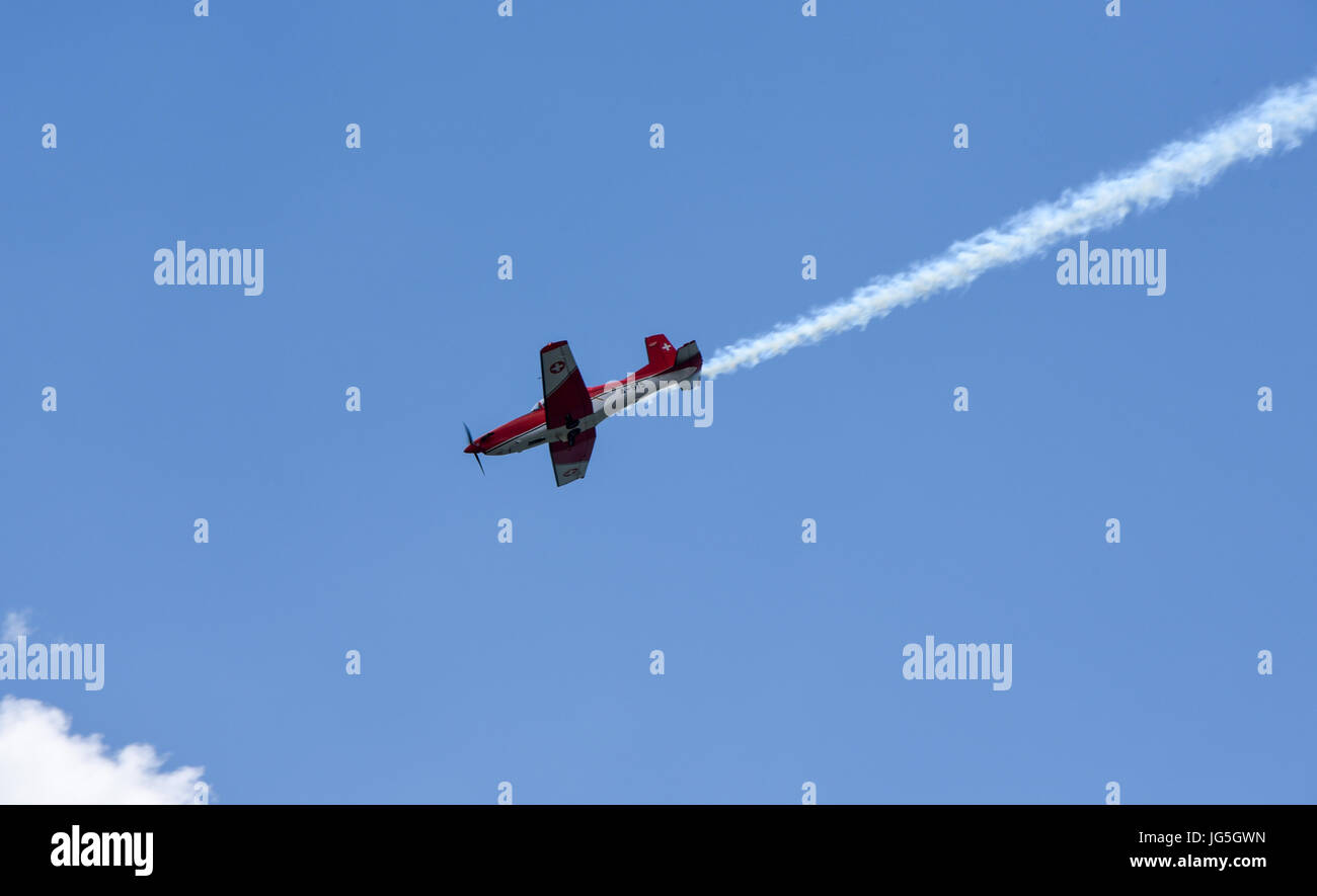 Air show of Swiss acrobatic fly team at Lugano on the italian part of ...