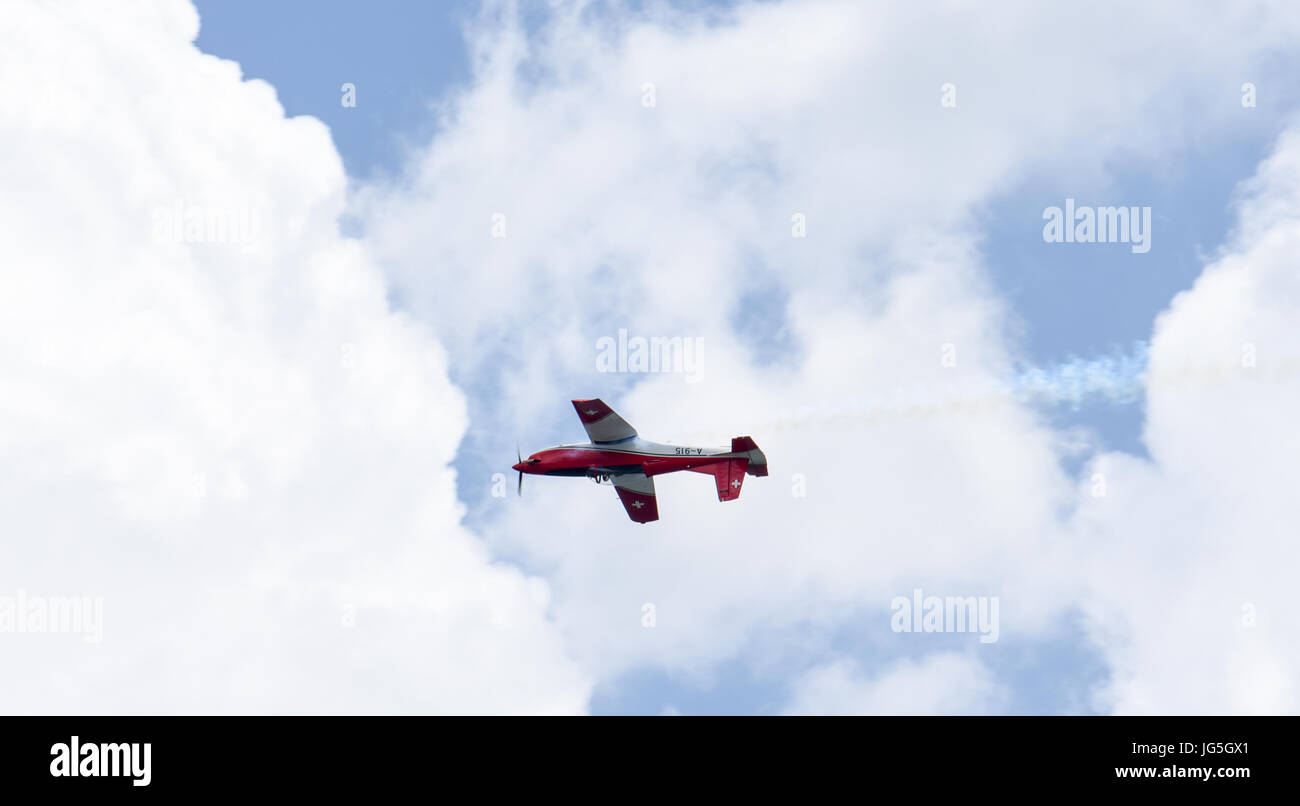 Air show of Swiss acrobatic fly team at Lugano on the italian part of ...