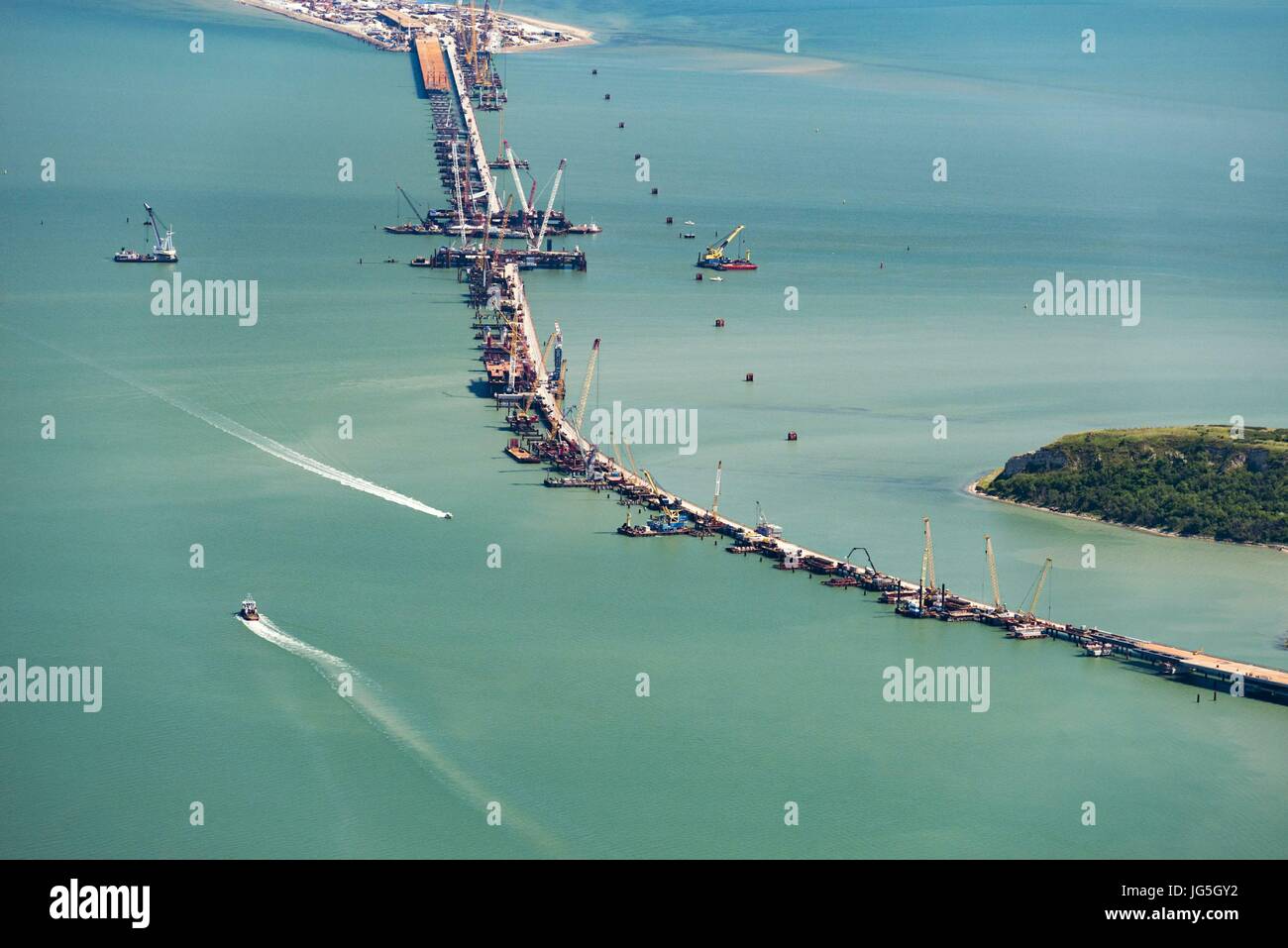Bridge over Kerch Strait under construction in Crimea, Russia Stock ...