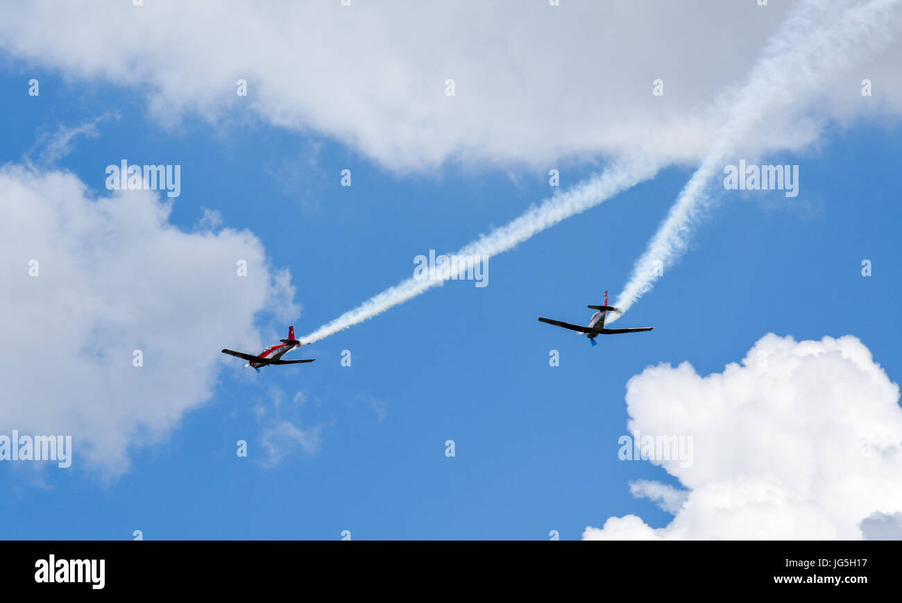 Air show of Swiss acrobatic fly team at Lugano on the italian part of ...