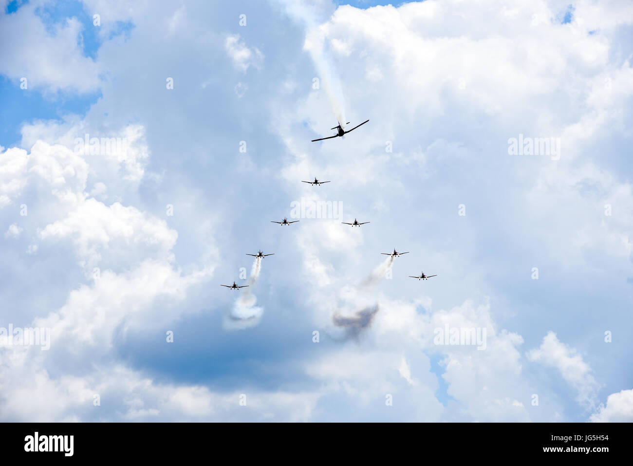 Air show of Swiss acrobatic fly team at Lugano on the italian part of ...