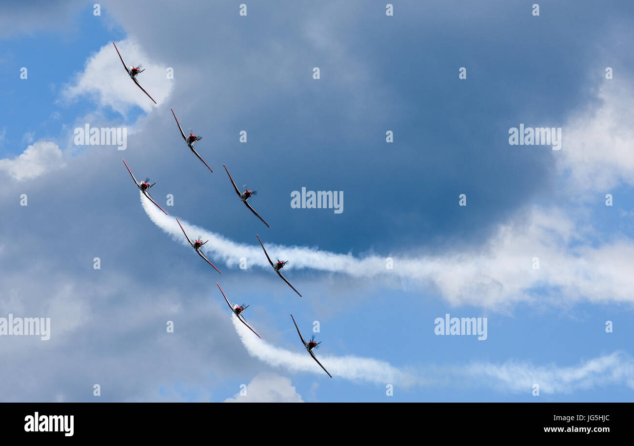 Air show of Swiss acrobatic fly team at Lugano on the italian part of ...