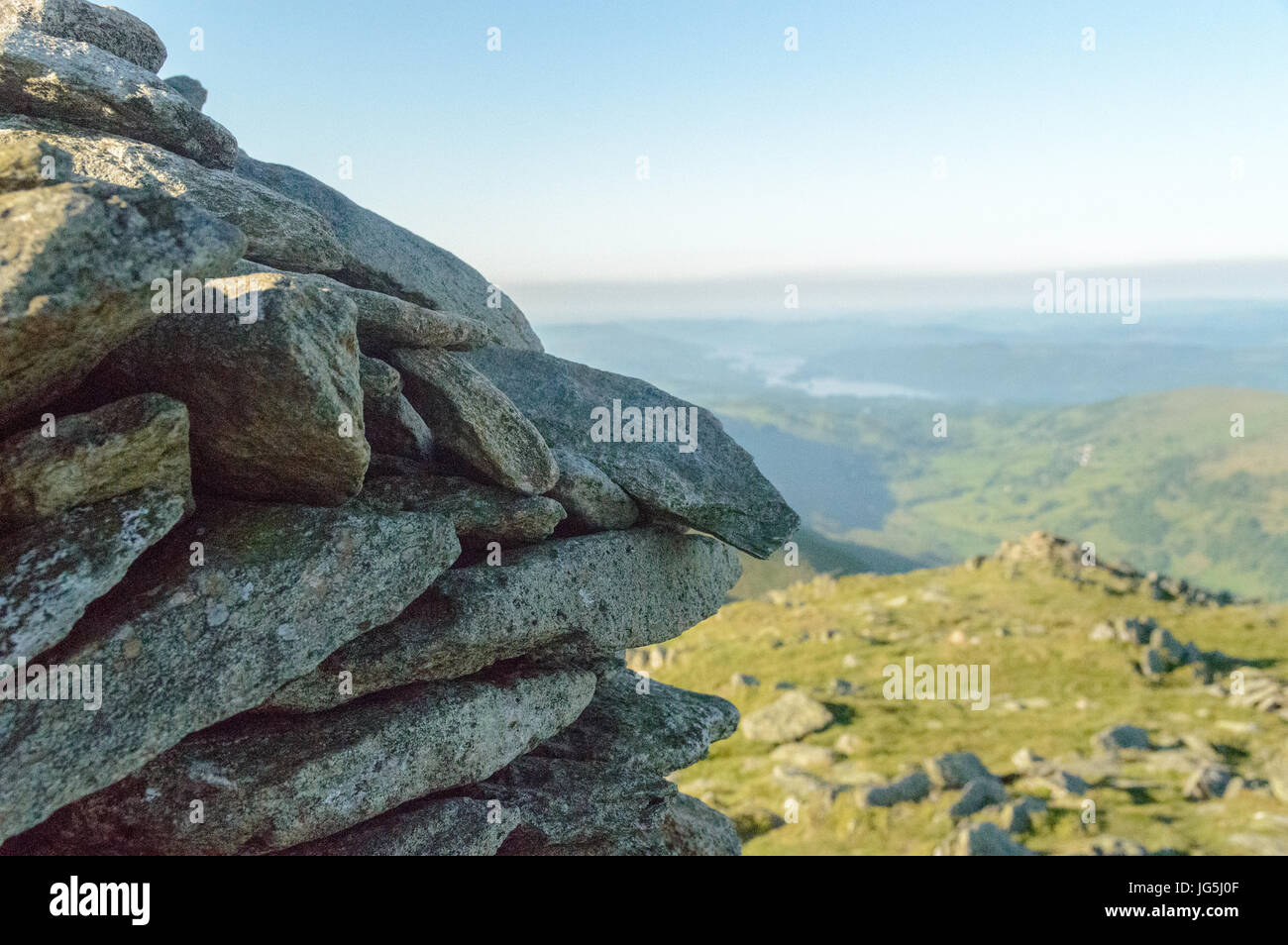 Summit Cairn with a view to Windermere Stock Photo - Alamy