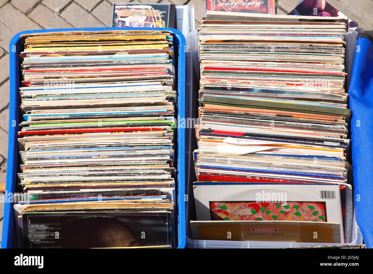 old Records, record Covers on a Flea Market Stall Stock Photo - Alamy