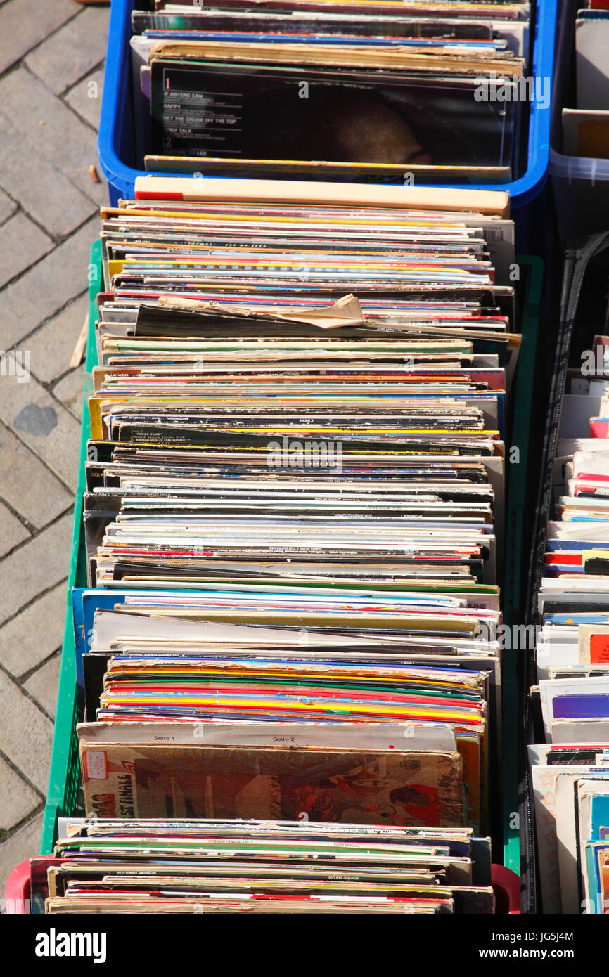 old Records, record Covers on a Flea Market Stall Stock Photo - Alamy