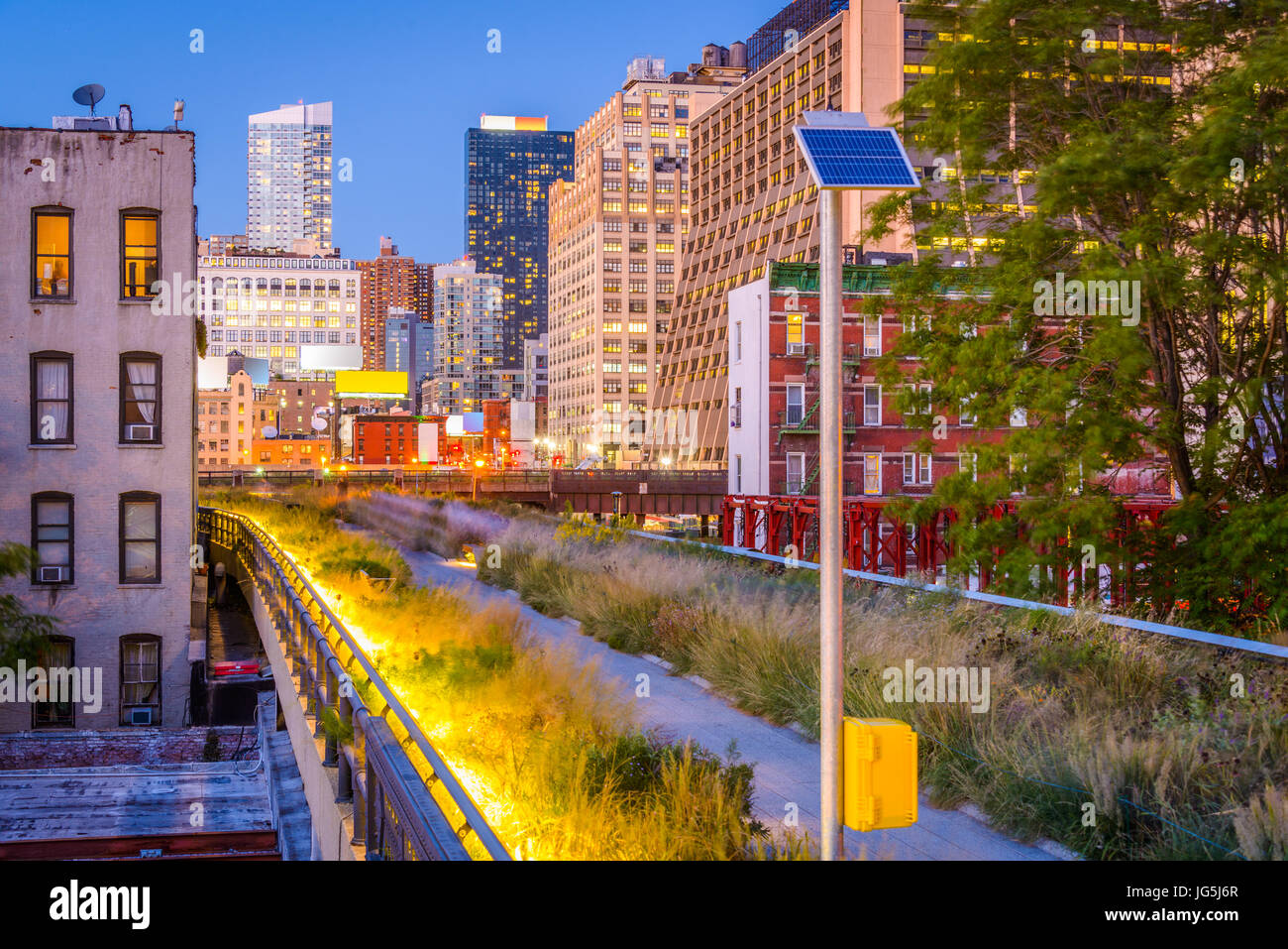 New York, New York, USA cityscape on the High Line linear park Stock ...