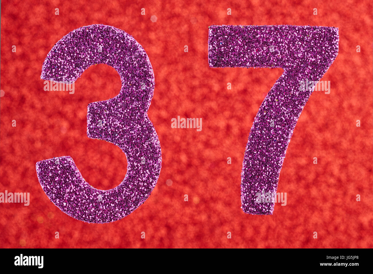 Number thirty-seven purple color over a red background. Anniversary ...