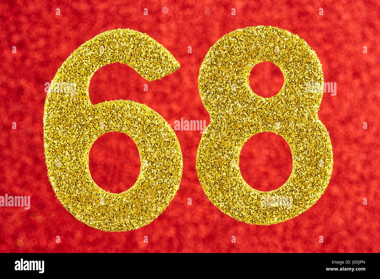 Number sixty-eight yellow color over a red background. Anniversary ...