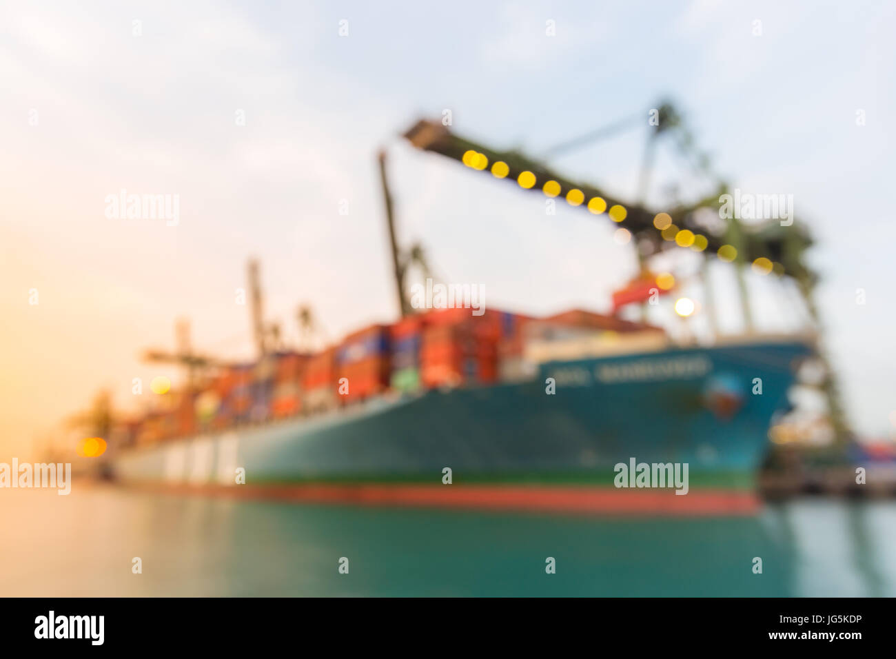 Blurred abstract background of Industrial port with container ship at ...
