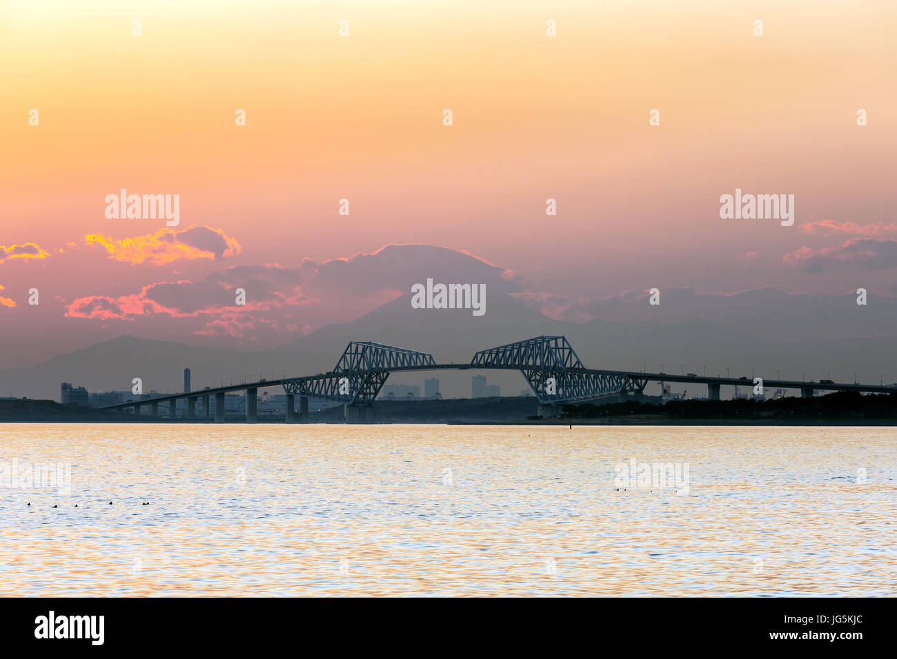 Tokyo landmark , Tokyo Gate Bridge and Mountain Fuji Sunset Stock Photo ...