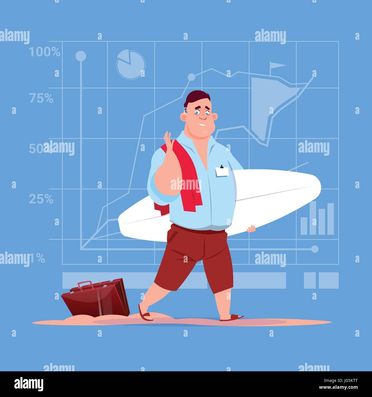 Business Man Hold Surf Board Wait For Vacation On Seaside Ocean Holiday ...