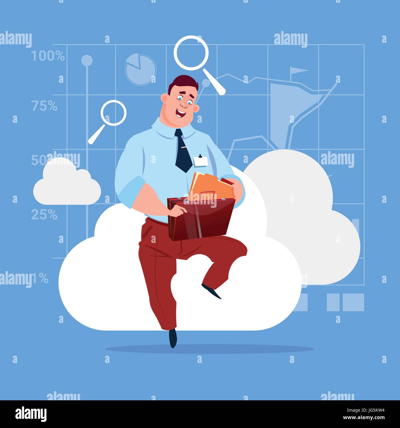 Business Man Sitting On Cloud Search Data In Database Storage Stock ...