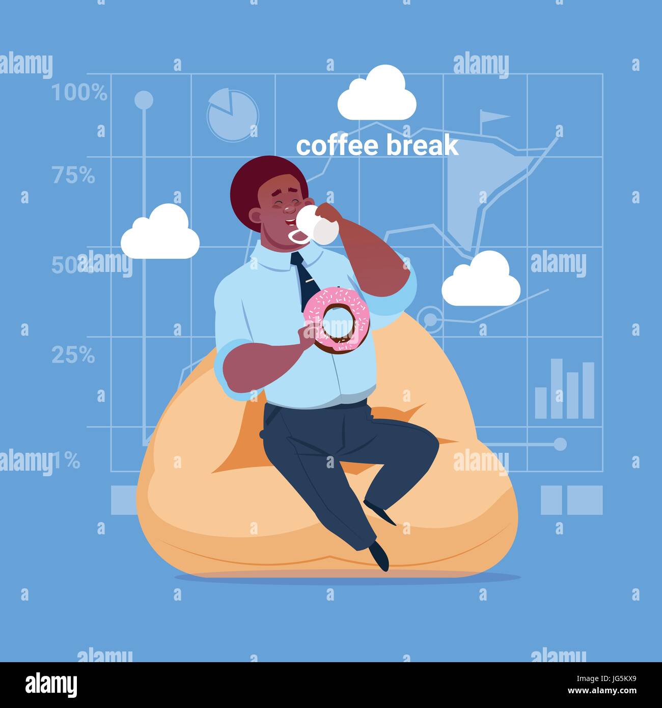 African American Business Man Having Lunch During Coffee Break In ...