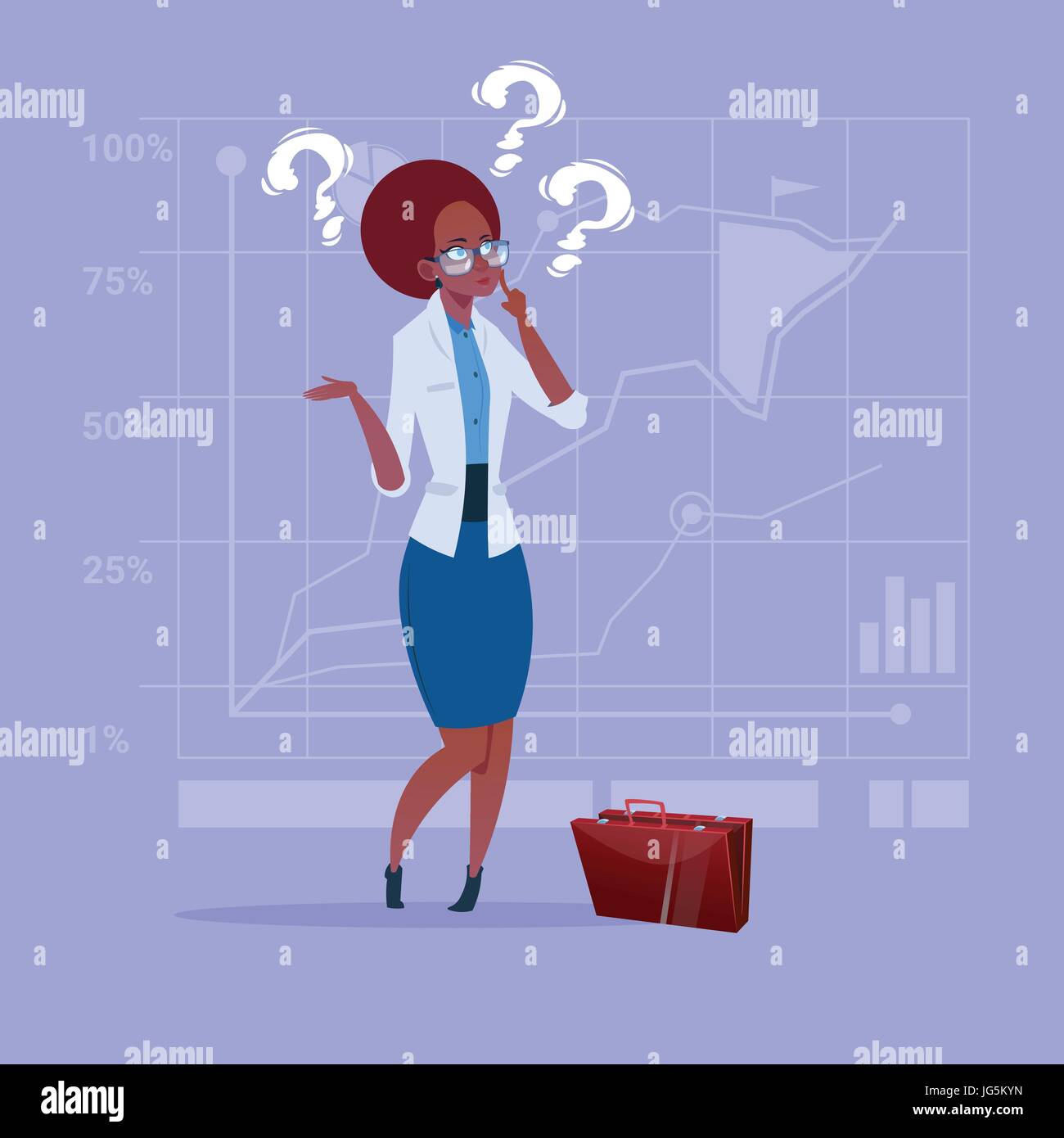 African American Business Woman With Question Mark Pondering Problem ...