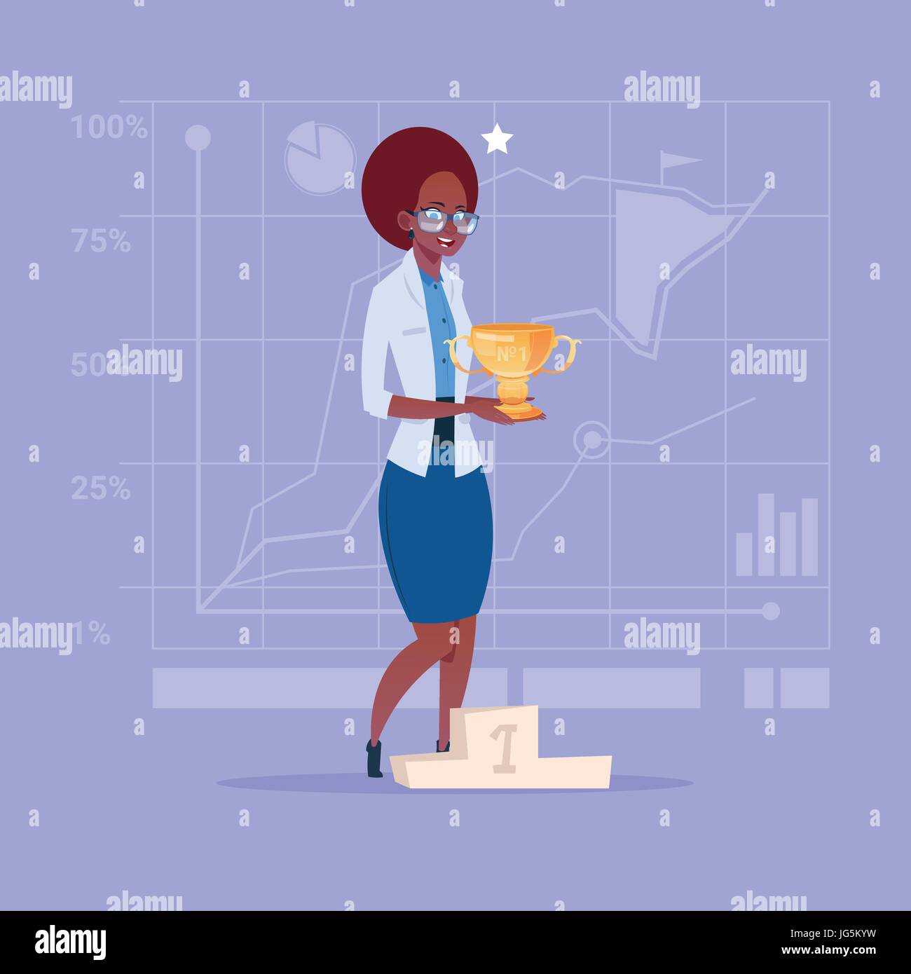 African American Business Woman Hold Prize Winner Cup, Success Concept ...