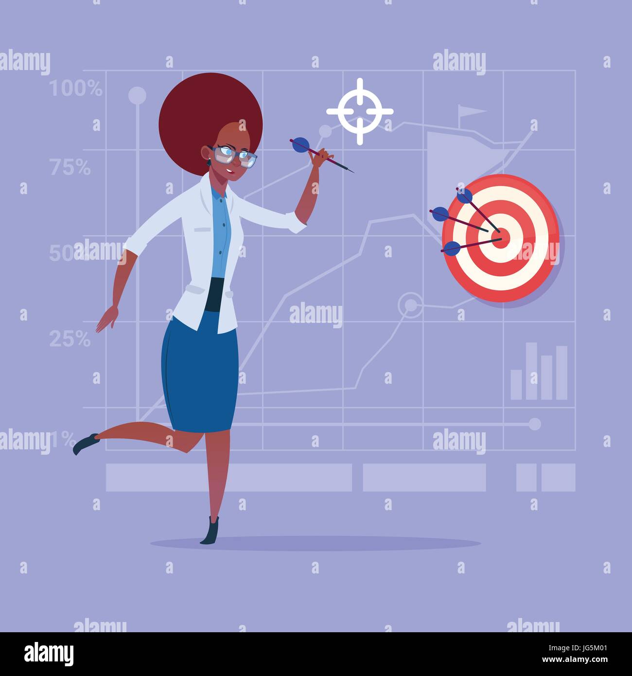 African American Business Woman Hold Arrow Hit Target Successful Goal ...