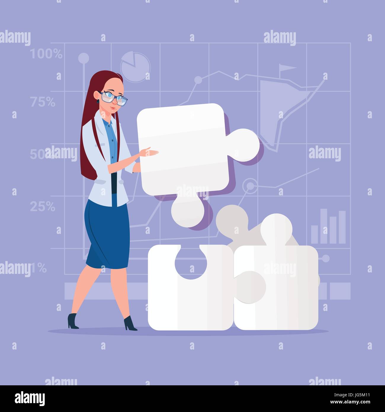 Business Woman Solve Puzzle Solution Concept Stock Vector Image & Art ...