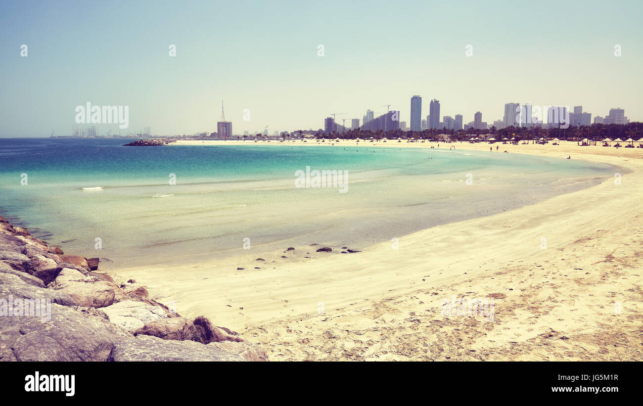 Color toned picture of Al Mamzar Beach Park in Dubai, Sharjah city in ...