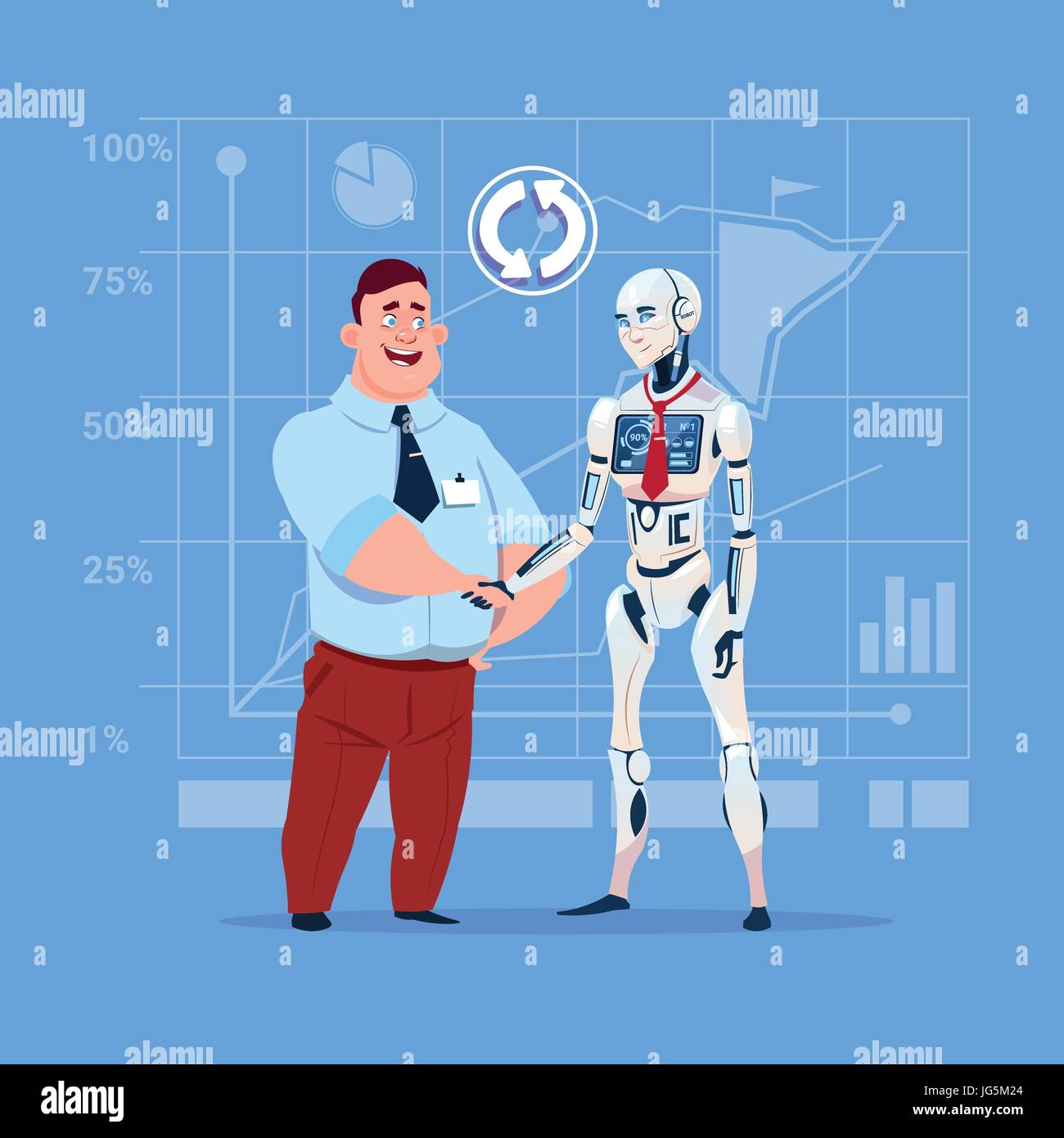 Business Man And Modern Robot Shaking Hands Artificial Intelligence ...