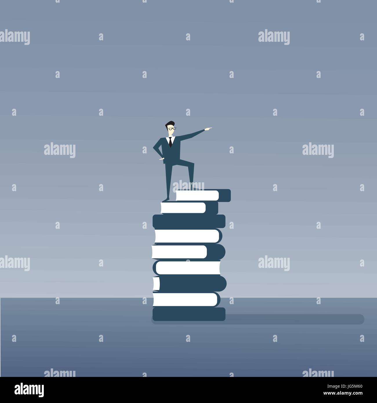 Business Man Standing On Books Stack Strategy Success Education ...