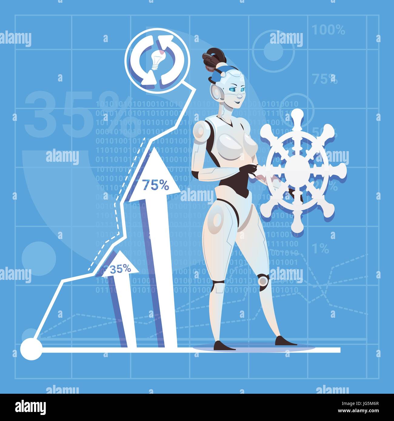 Modern Robot Female Over Financial Graph Charts Futuristic Artificial ...