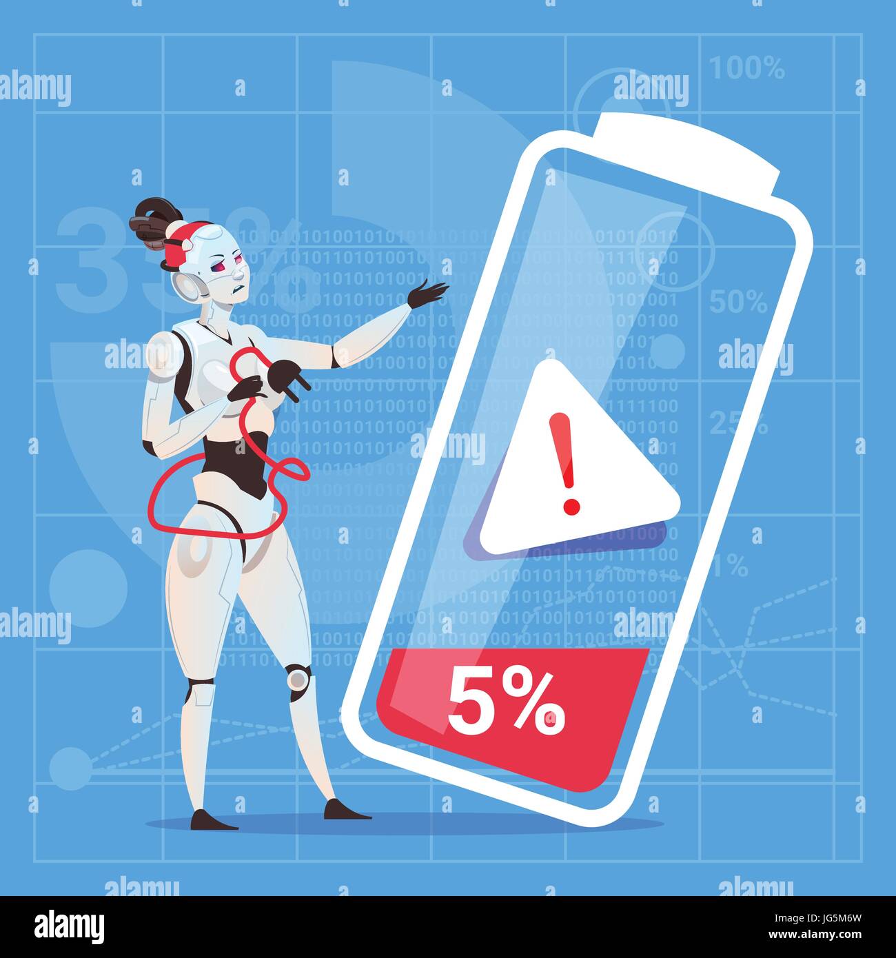 Modern Robot Female Tired With Low Battery Charge Futuristic Artificial ...