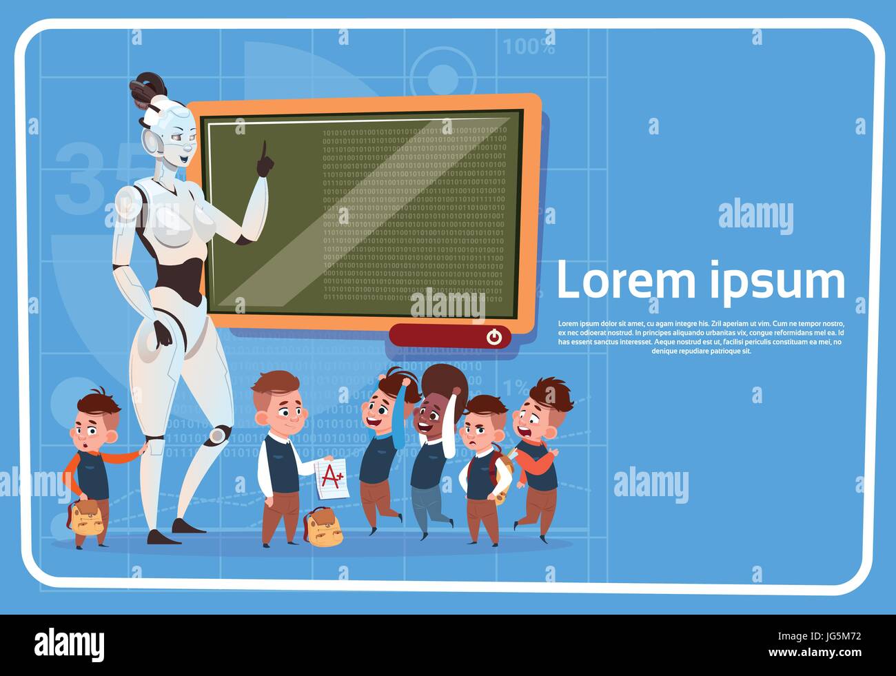 Modern Robot Female Teacher In School Teaching Kids Futuristic ...