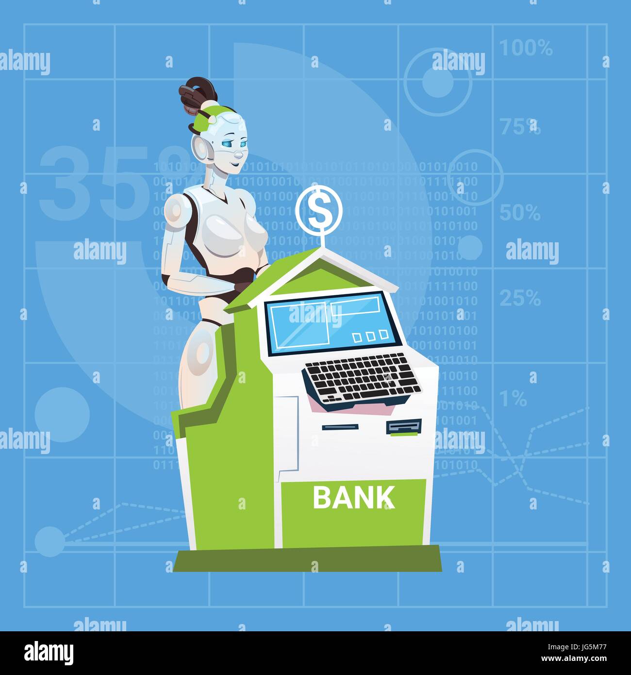 Modern Robot Female Working In Bank Banker Futuristic Artificial ...