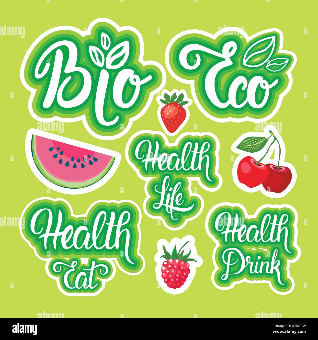 Natural Organic Eco Food Stickers Set Healthy Lifestyle Label ...