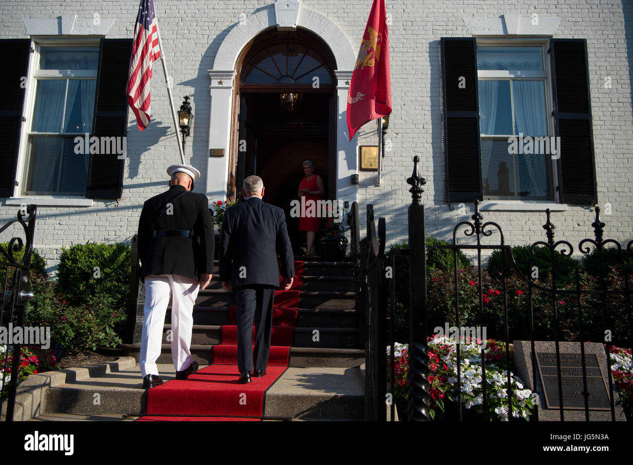 Secretary of Defense Jim Mattis speaks with the Commandant of the ...