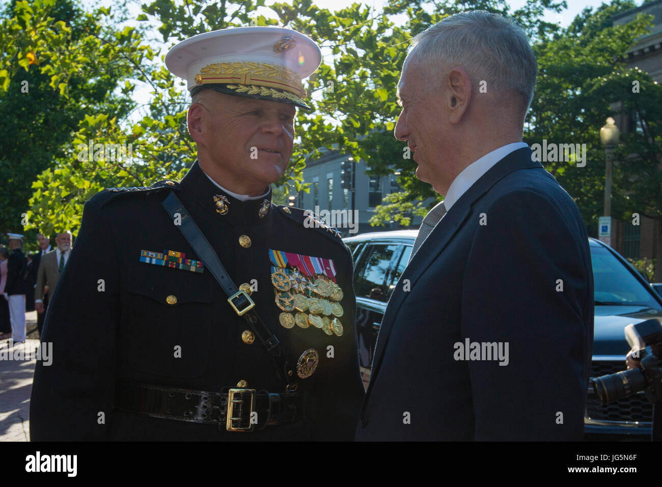 Commandant of the Marine Corps Gen. Robert B. Neller, left, speaks with ...