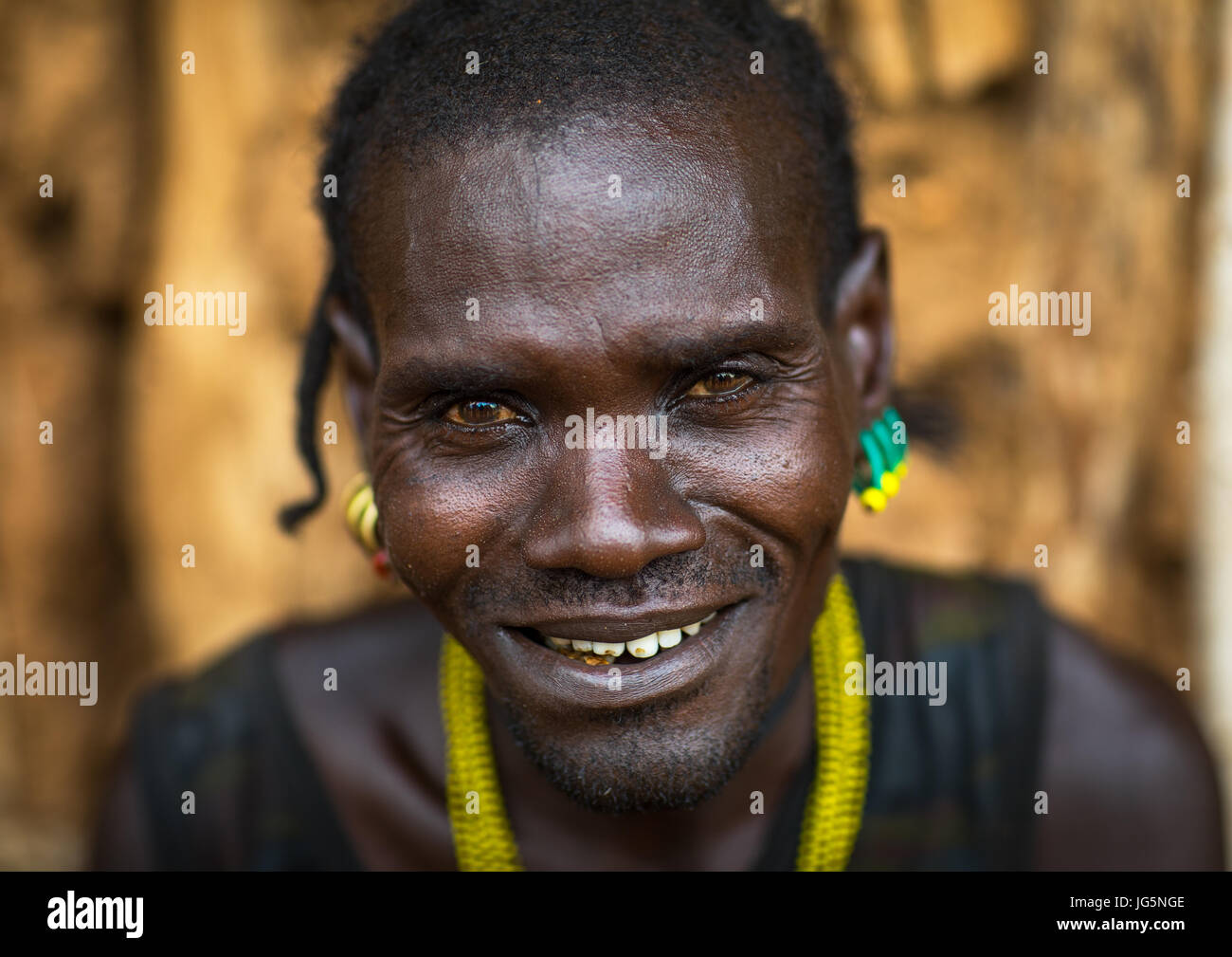 Portrait of a smiling Hamer tribe man, Omo valley, Turmi, Ethiopia ...