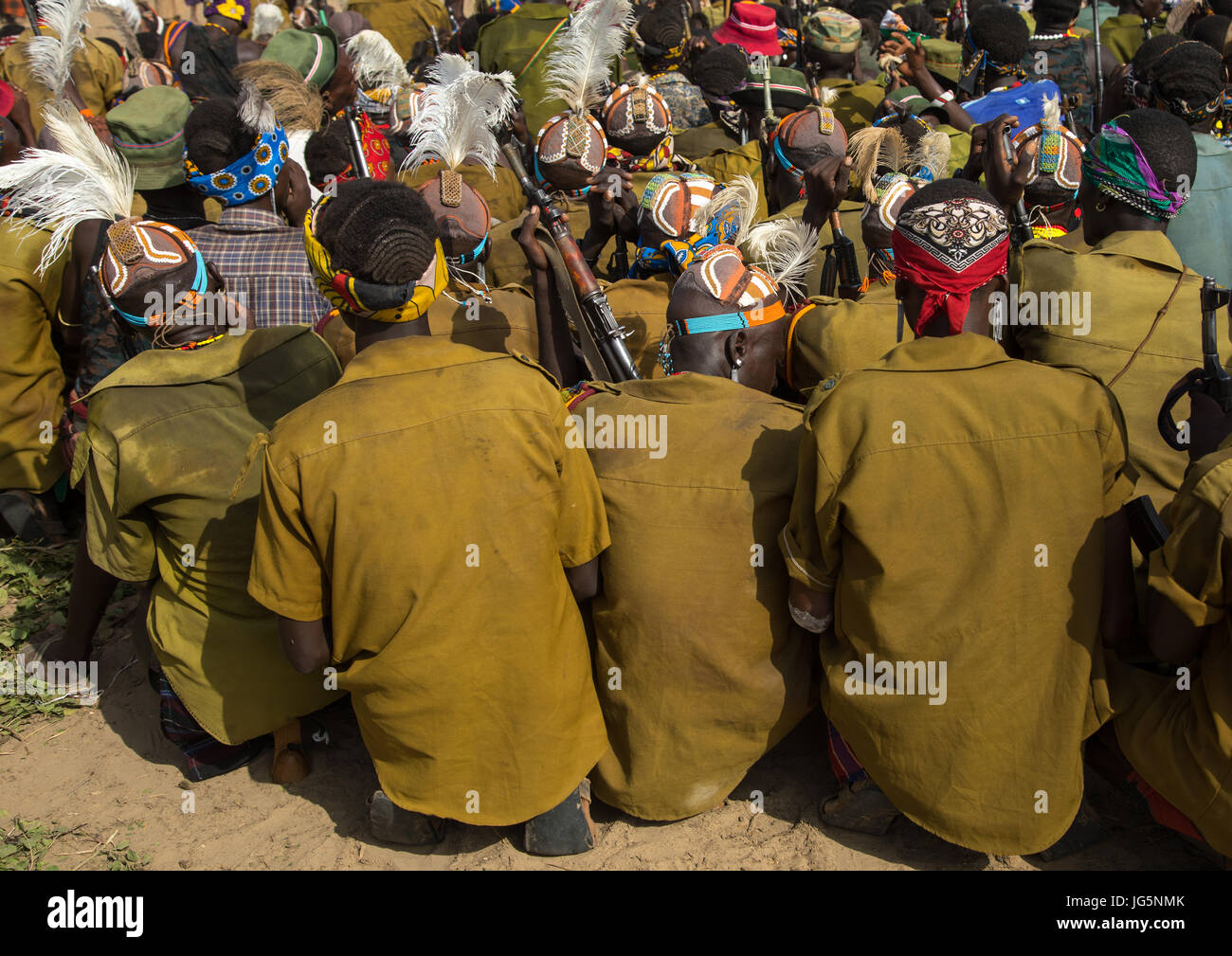 Tribe warriors during the proud ox ceremony in the Dassanech tribe ...