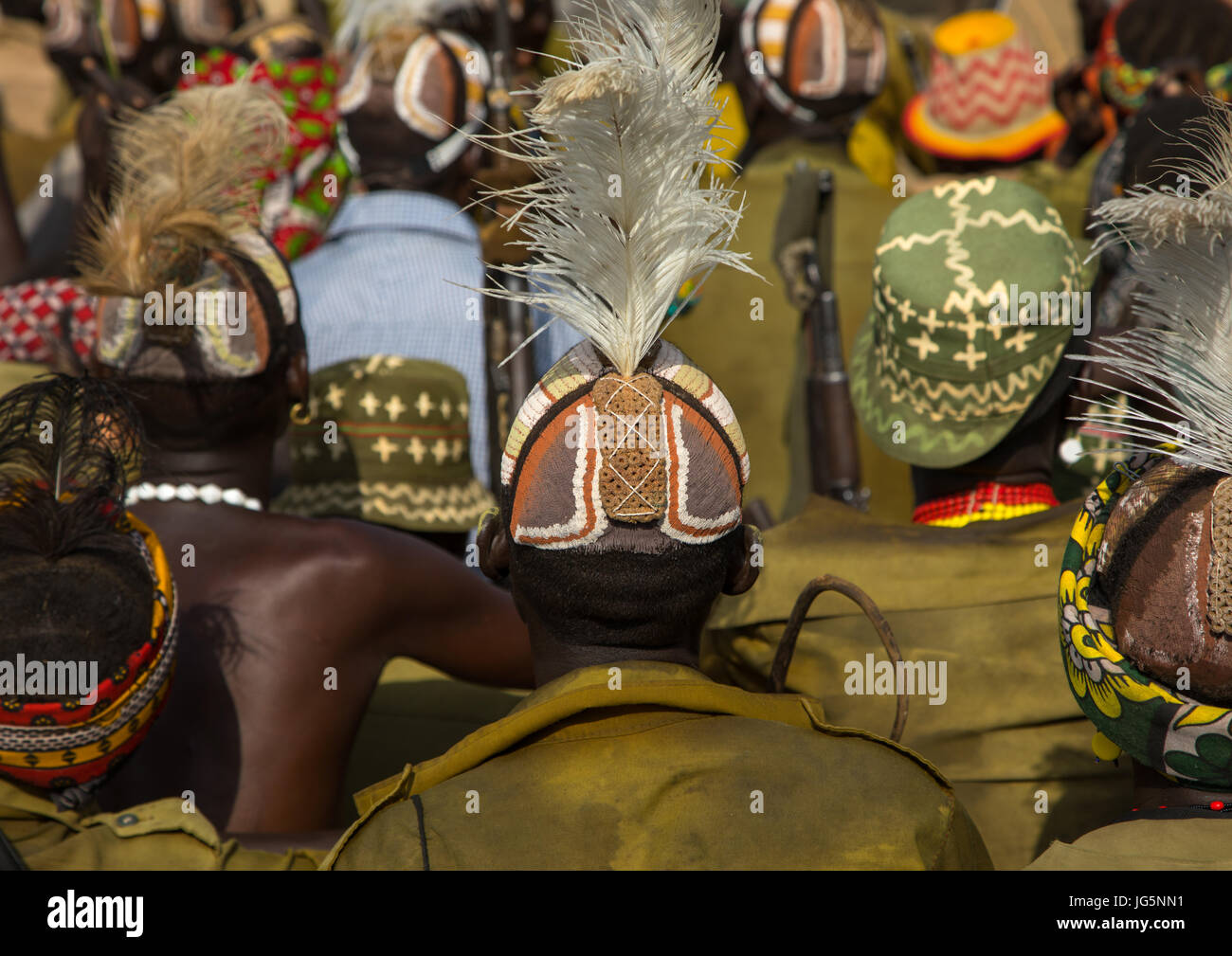 Tribe warriors during the proud ox ceremony in the Dassanech tribe ...