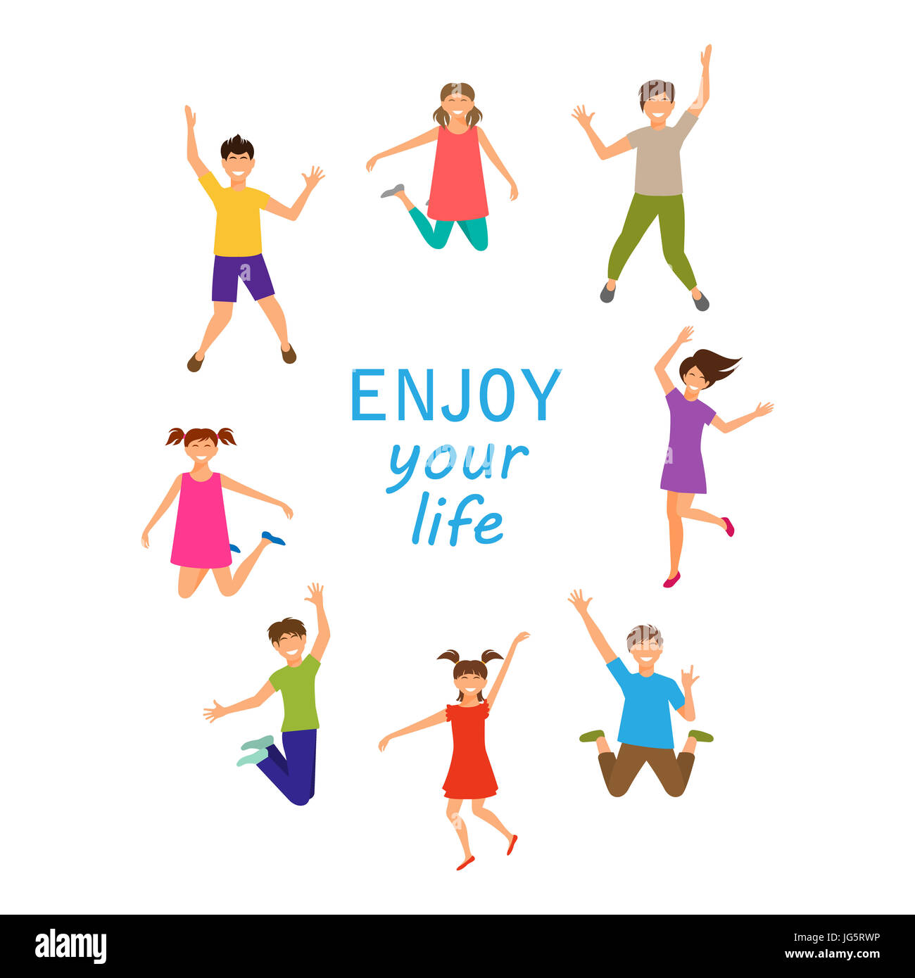 Enjoy Your Life, Happy Children Jumping Isolated on White Background ...